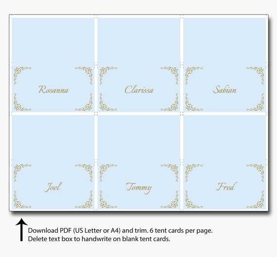 Invitations Place card template instant downloadtent cardplacecardsblue ...