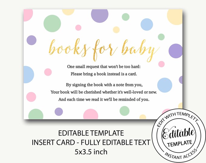 Books for Baby Insert Card/insert Note/baby Shower Insert Card/polka ...