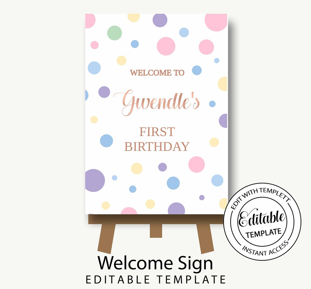 Polka Dot Welcome Sign Instant Download/pastels/a1 Baby Shower/birthday ...