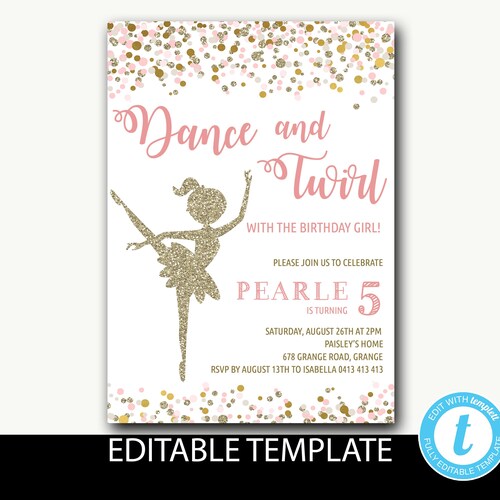 Ballerina Invitation Ballerina Birthday Ballet Invitation | Etsy