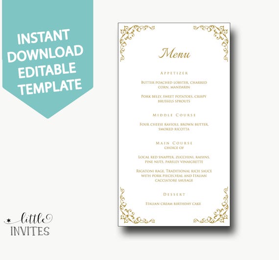 Menu Template/instant Download Menu/editable Menu File/white | Etsy