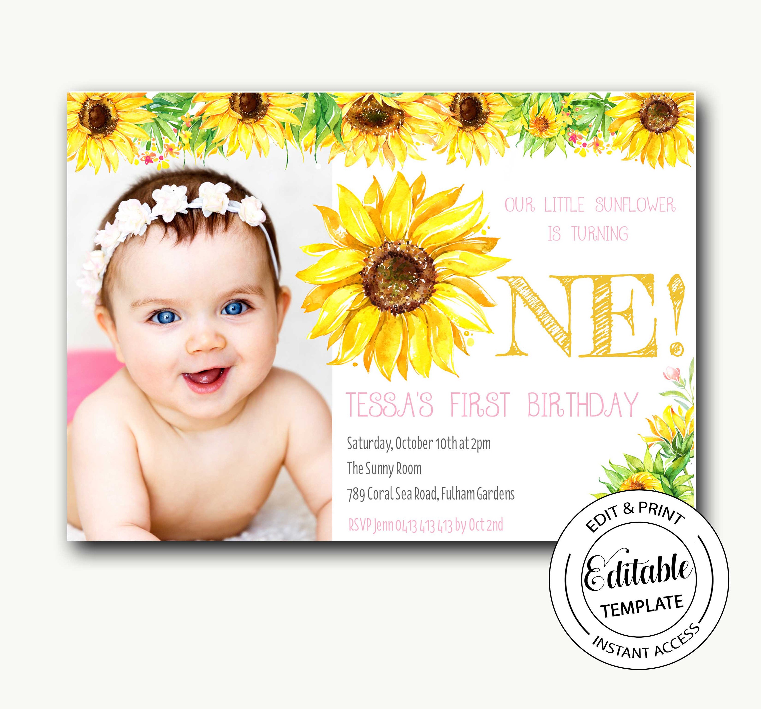 Sunflower Birthday Invitation Picture/sunflowers Pink and - Etsy