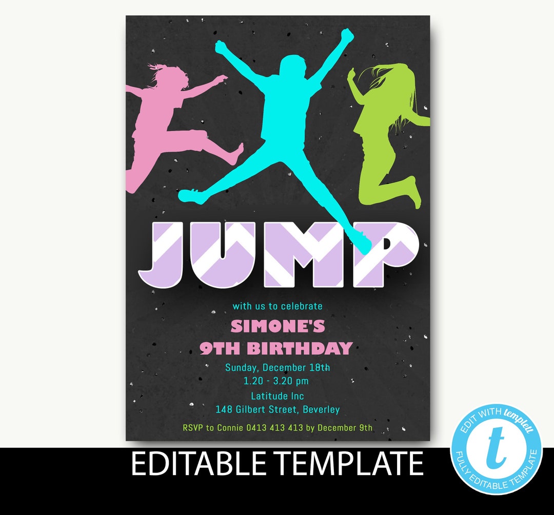 Trampoline Birthday Invitation/jump Invitation/bounce Invitation/girls ...
