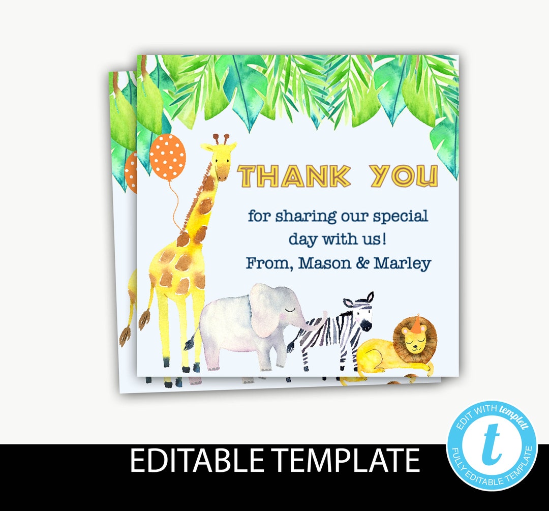 Birthday Favor Tags Instant Download/jungle Favor Tags/thank You Tags ...