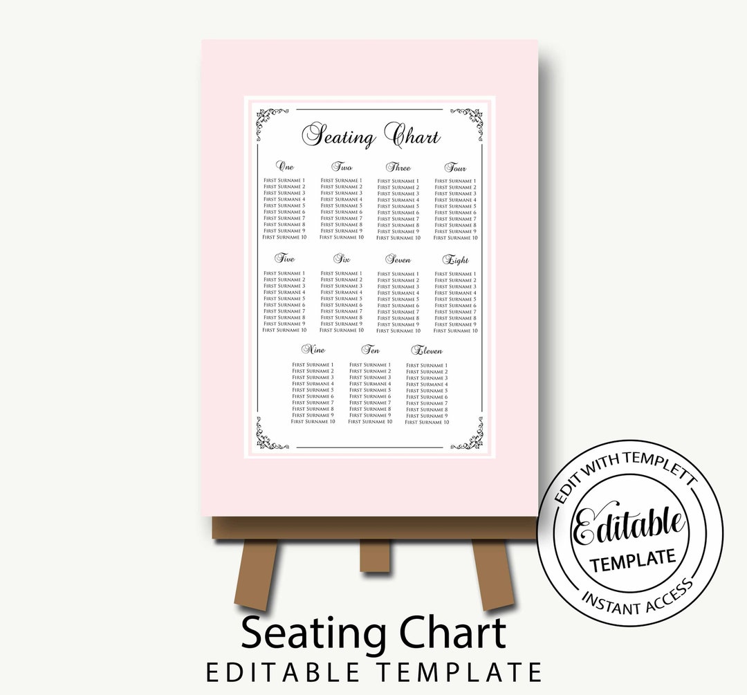 Seating Chart/pink and White/a1 Seating Chart/welcome Sign/editable ...