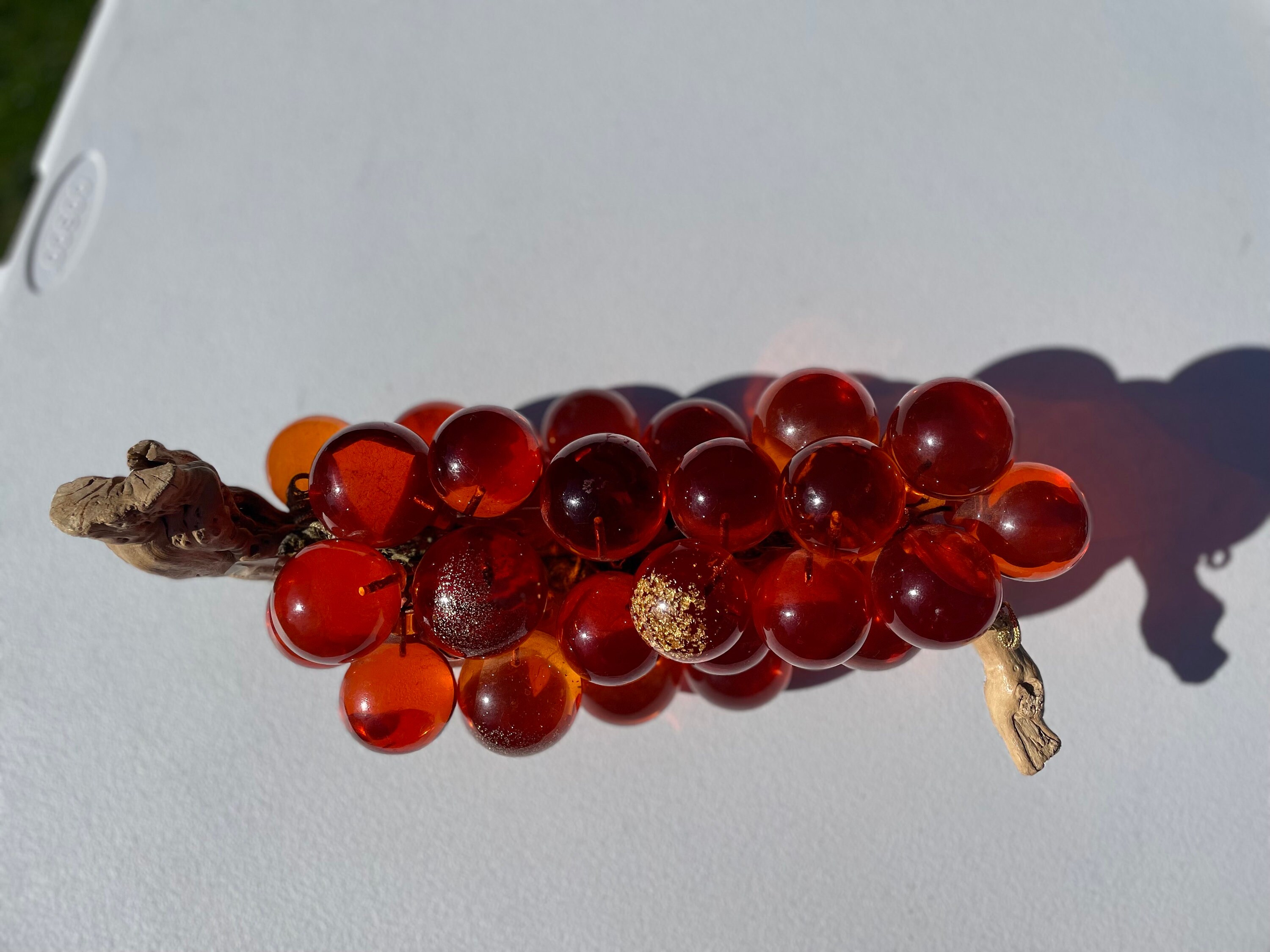 Orange Lucite Resin Grape Cluster on Driftwood - Clear Orange With ...