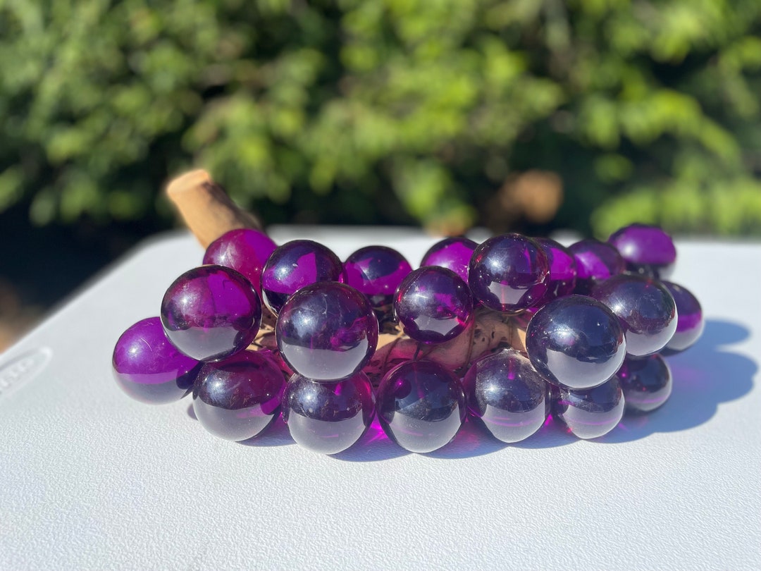 Vintage Purple Lucite Resin Grape Cluster on Driftwood - Large Bunch - Etsy