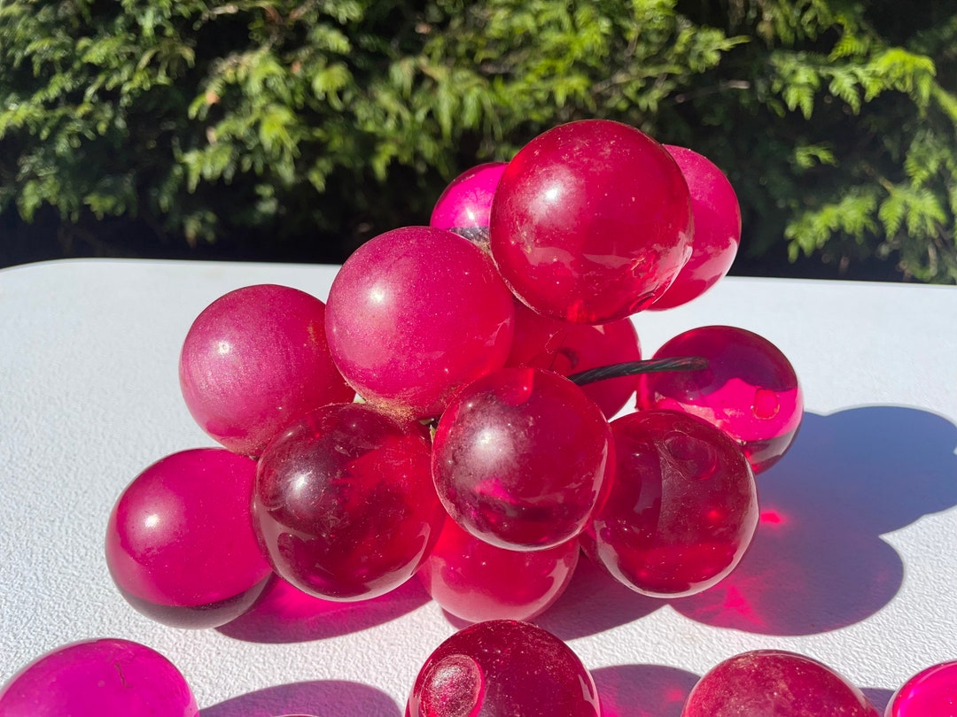Vintage PINK Lucite Resin Grape Cluster and Grapes That Have Fallen off ...
