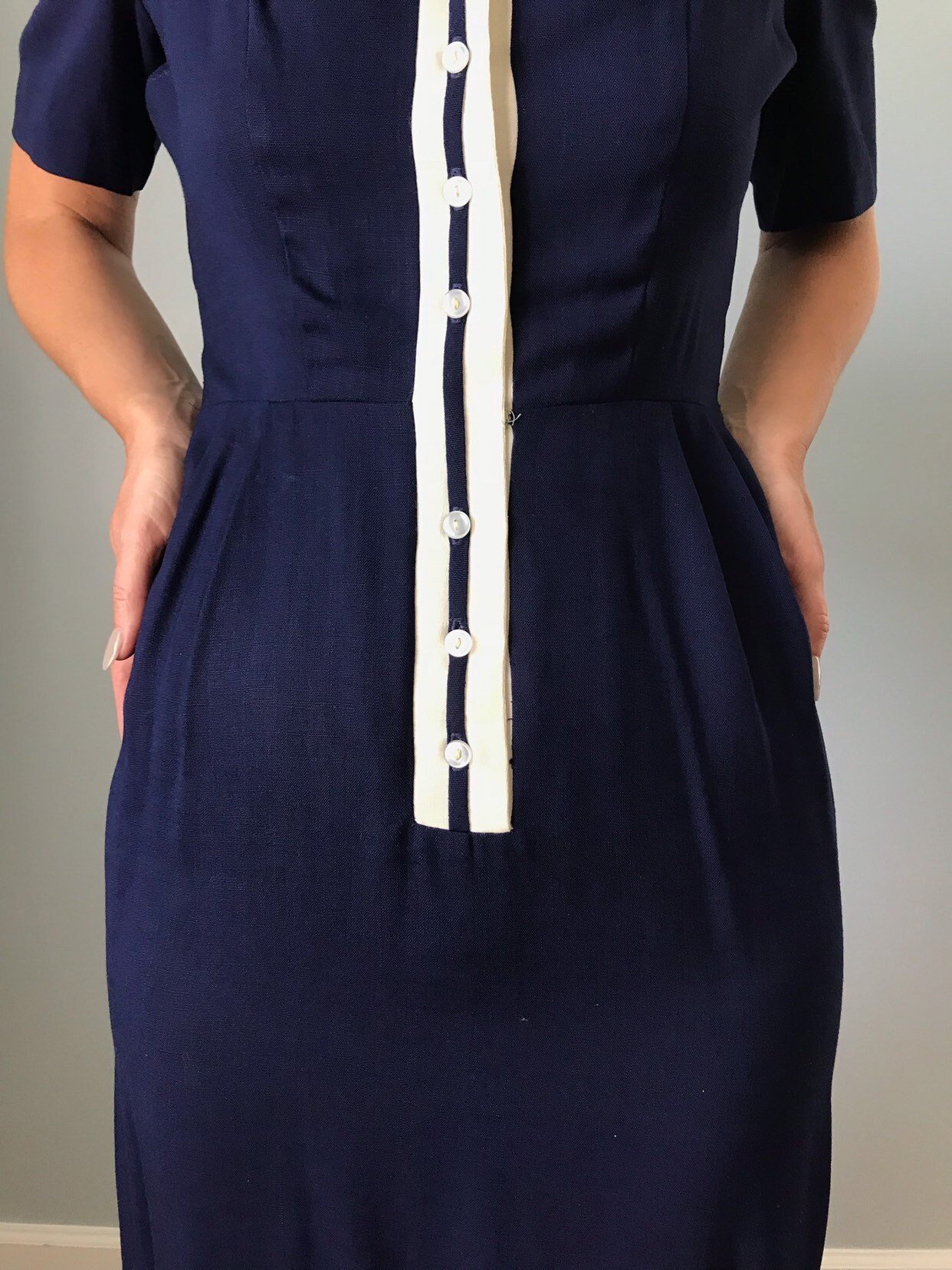 Vintage 50s Sailor Dress LAMPL Pinup Wiggle Dress Navy and White ...