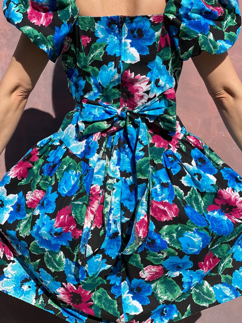 Vintage 80s Floral Party Dress | DBY Ltd Puff Shoulder Dress ...