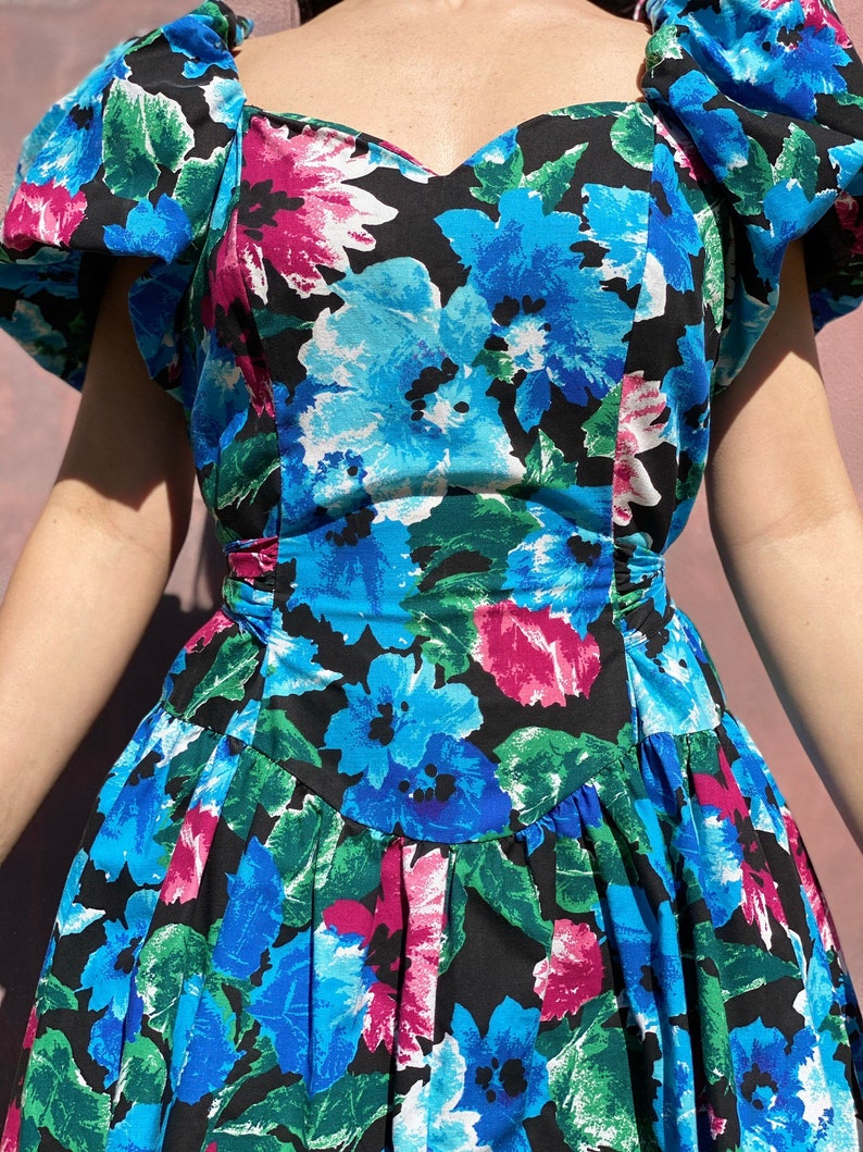 Vintage 80s Floral Party Dress | DBY Ltd Puff Shoulder Dress ...