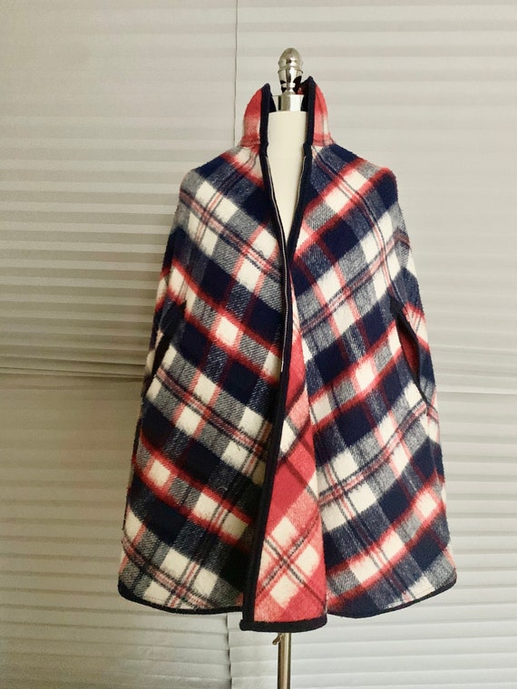 Vintage 1960S Plaid Wool Reversible Poncho - Gem