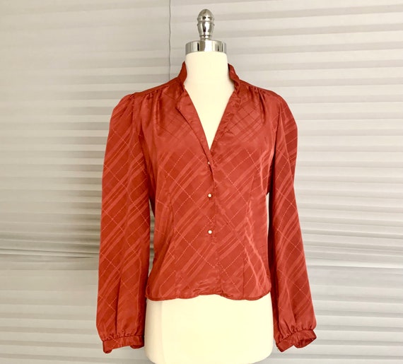 1970s 1980s Copper Button-Down Blouse - Gem