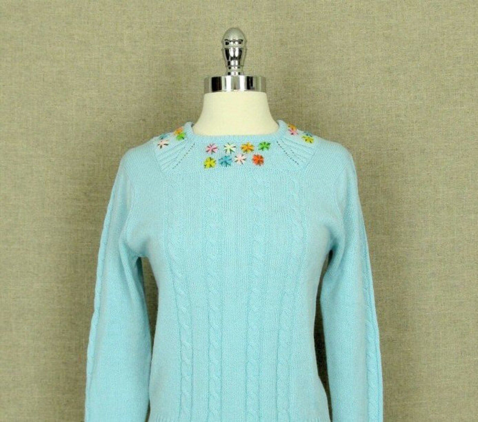 SALE Vintage Sweater / Blue Knit Sweater With Flowers - Etsy UK