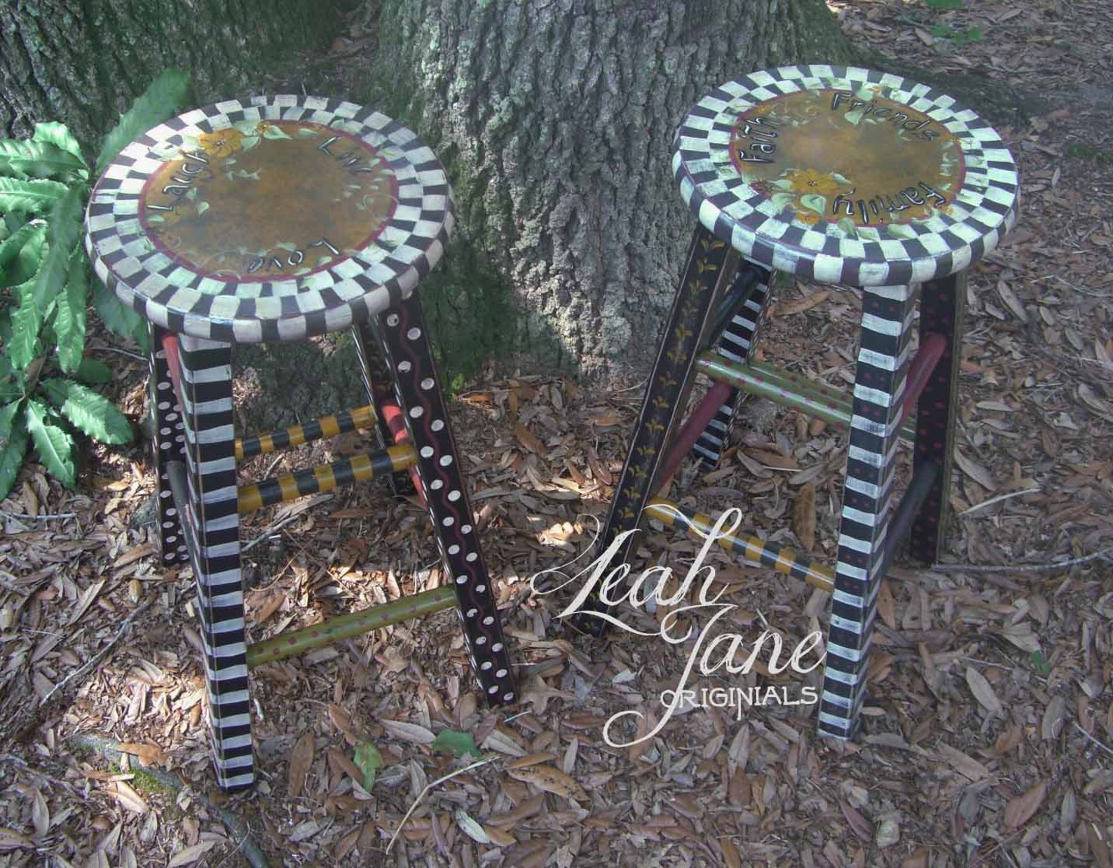 Whimsical Hand Painted Wood Bar Stool CUSTOM - Etsy