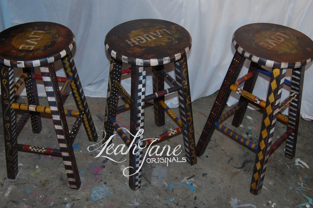 Whimsical Hand Painted Wood Bar Stool CUSTOM - Etsy