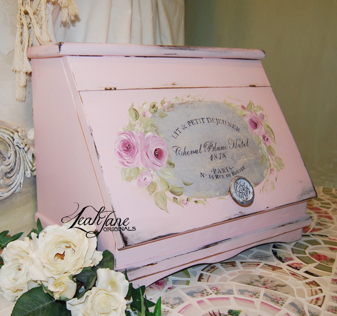 Hand Painted Wood SHABBY Pink Bread Storage Box FREE SHIPPING - Etsy