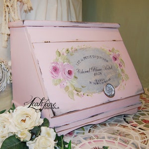 Hand Painted Wood SHABBY Pink Bread Storage Box**** FREE SHIPPING ...