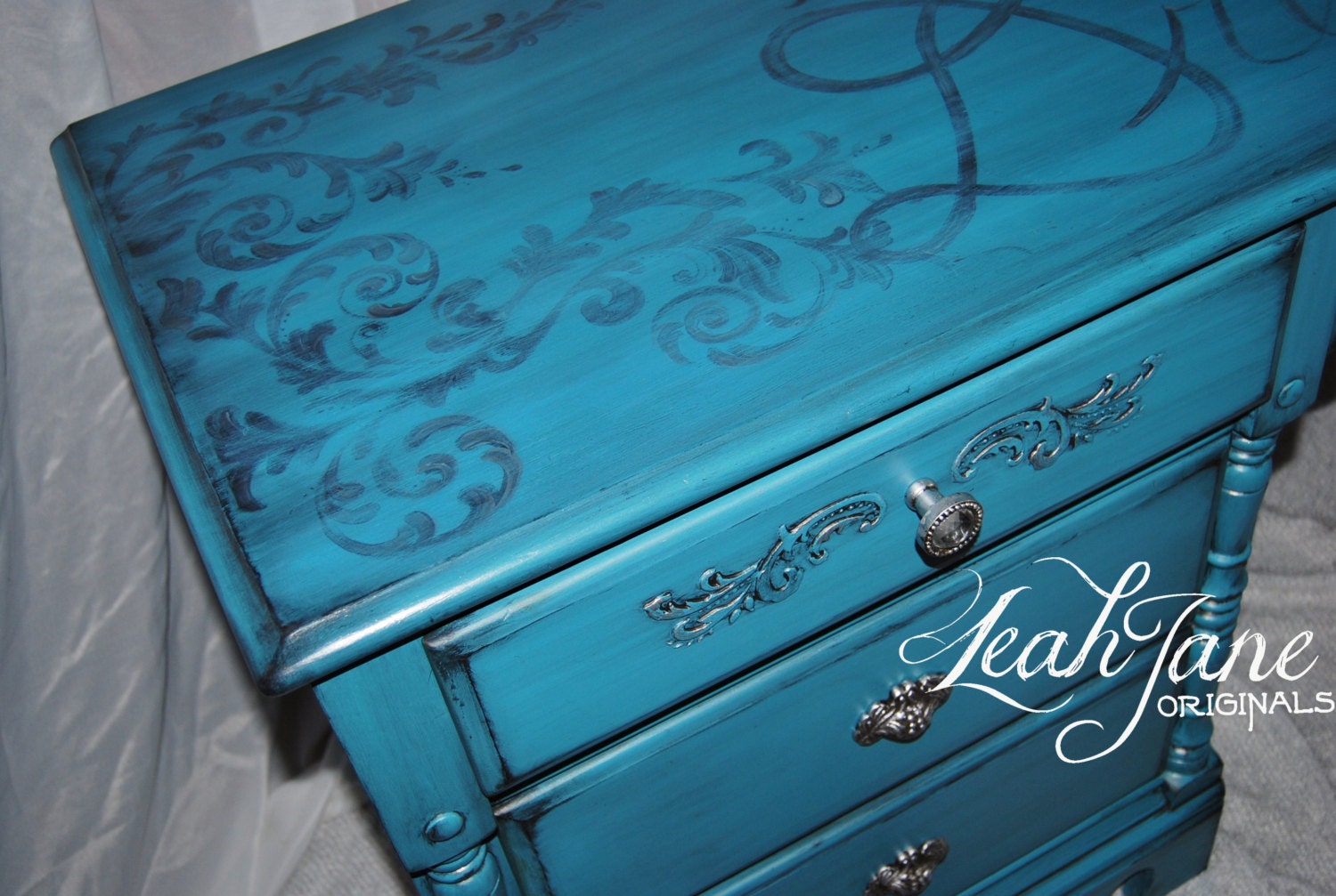 Hand Painted Aqua Teal Blue Turquoise Desk Dressing Table Vanity SOLD ...