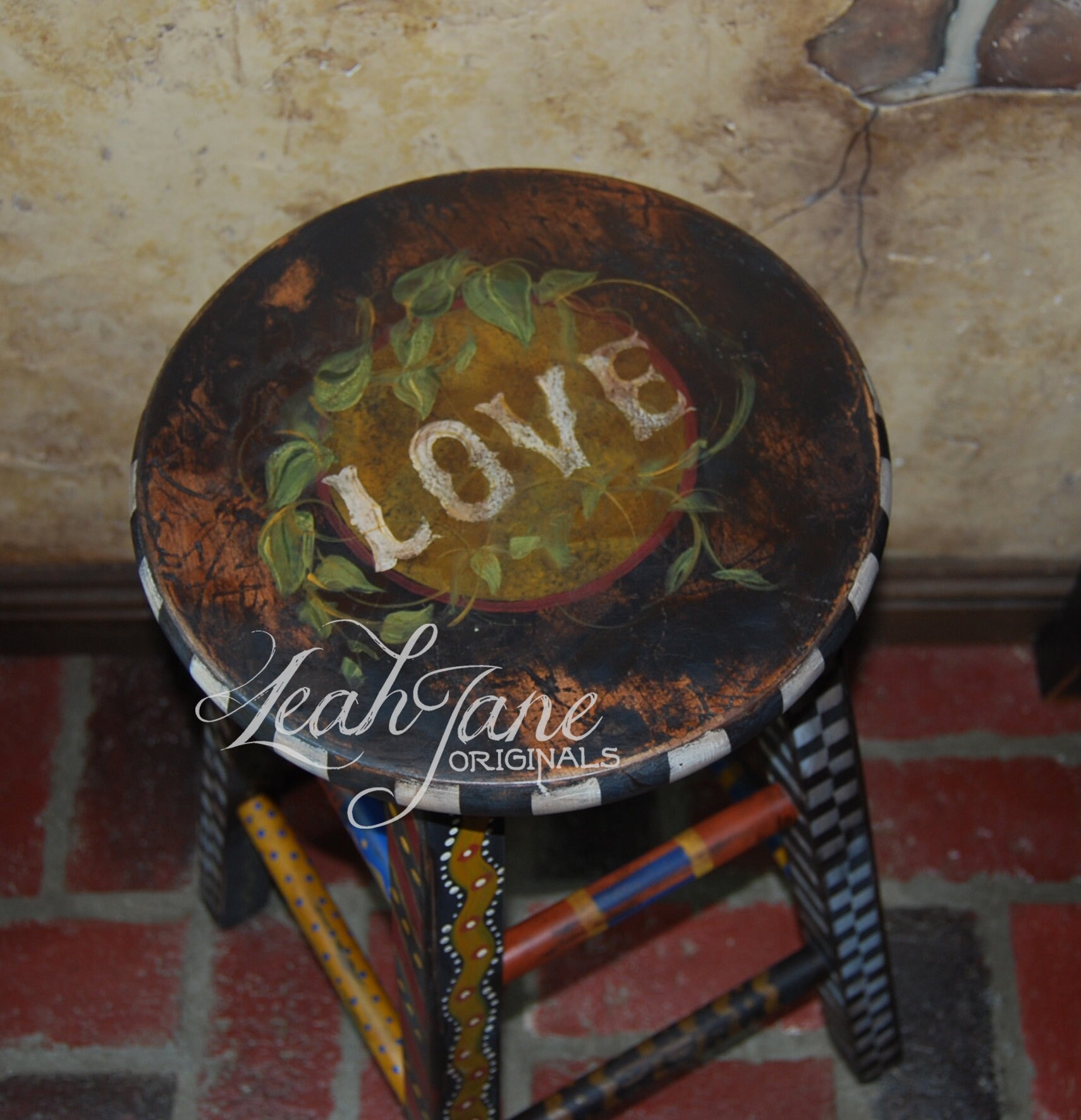 Whimsical Hand Painted Wood Bar Stool CUSTOM - Etsy