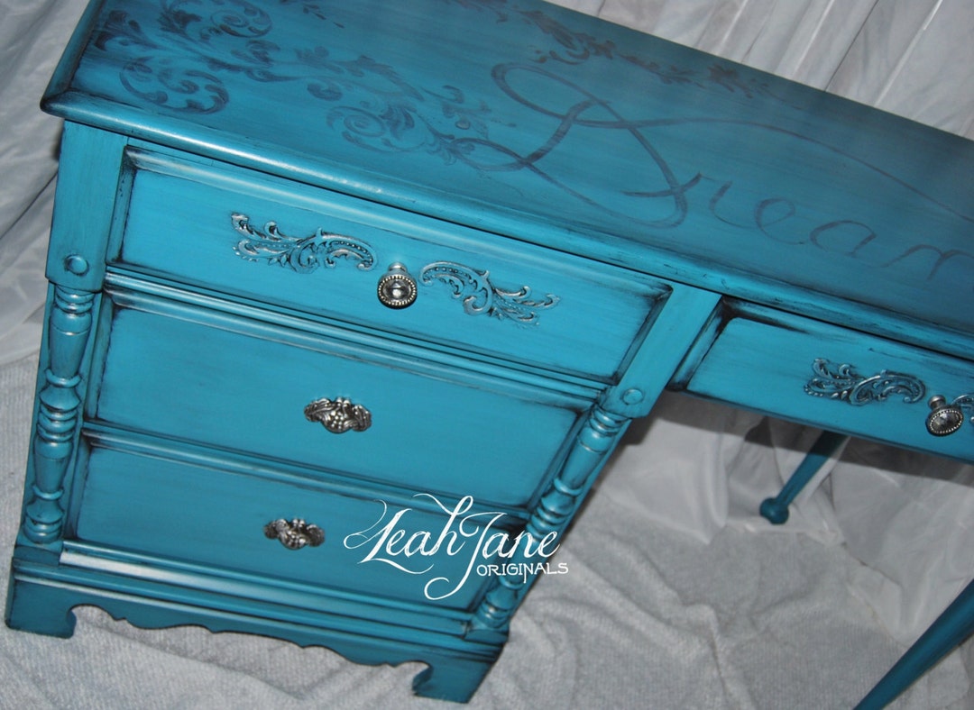 Hand Painted Aqua Teal Blue Turquoise Desk Dressing Table Vanity SOLD ...