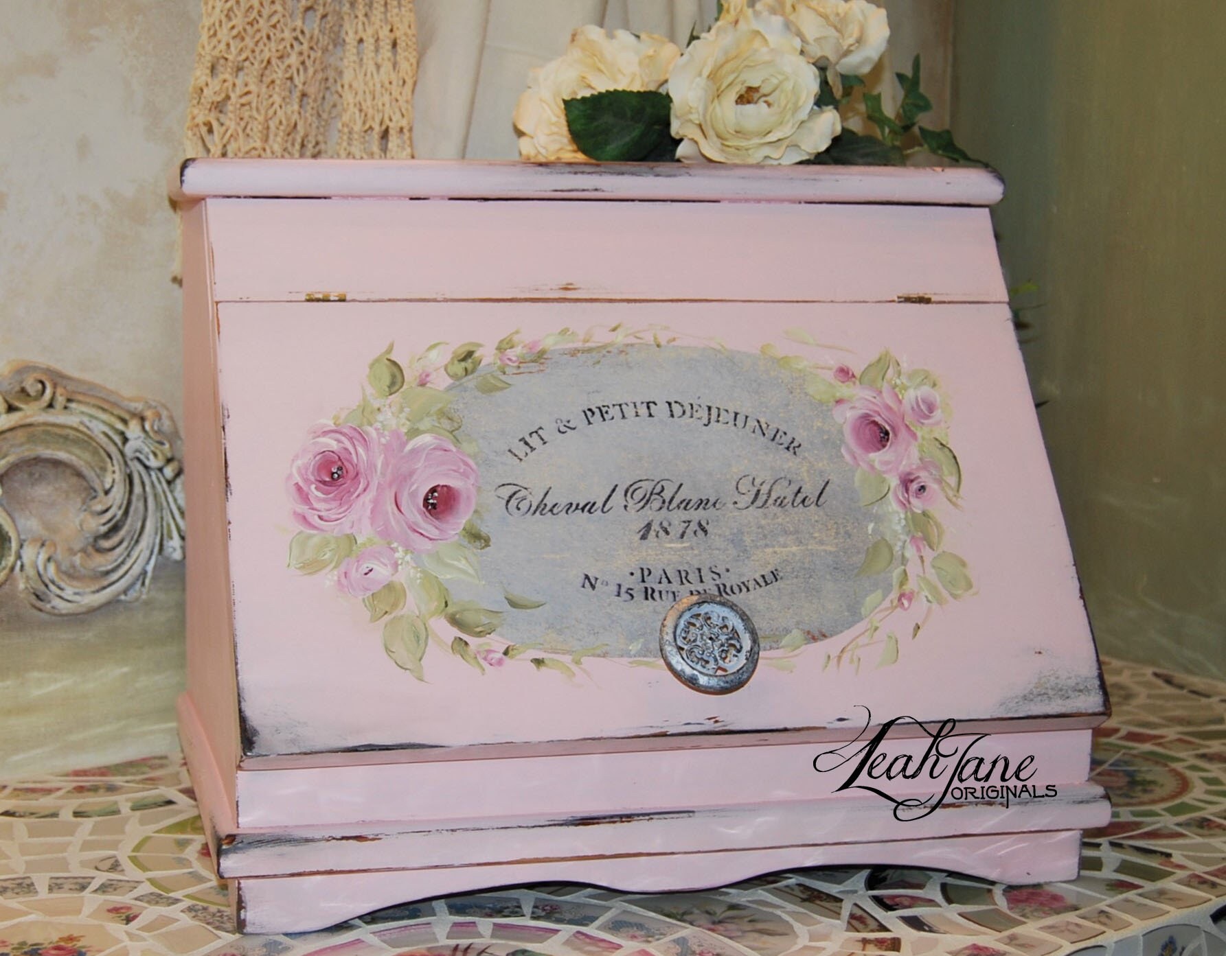 Hand Painted Wood SHABBY Pink Bread Storage Box FREE SHIPPING - Etsy