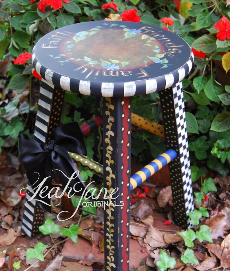 Whimsical Hand Painted Wood Bar Stool CUSTOM - Etsy