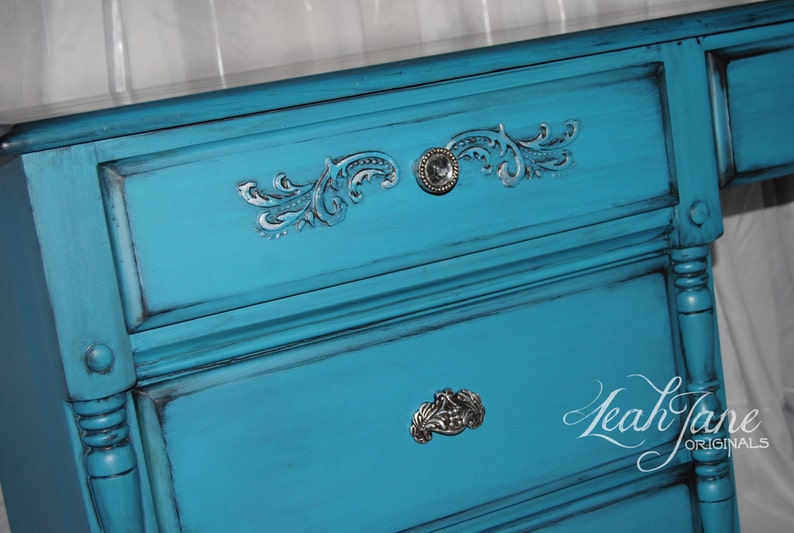 Hand Painted Aqua Teal Blue Turquoise Desk Dressing Table Vanity SOLD ...