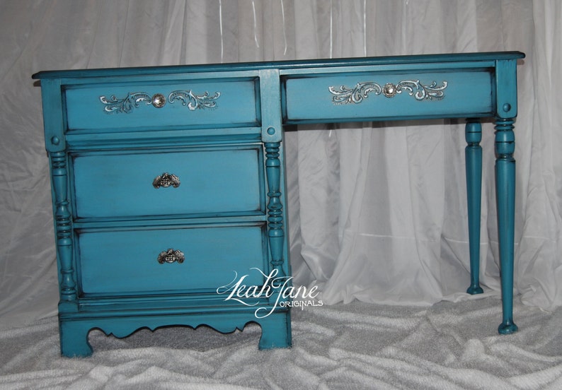 Hand Painted Aqua Teal Blue Turquoise Desk Dressing Table Vanity SOLD ...