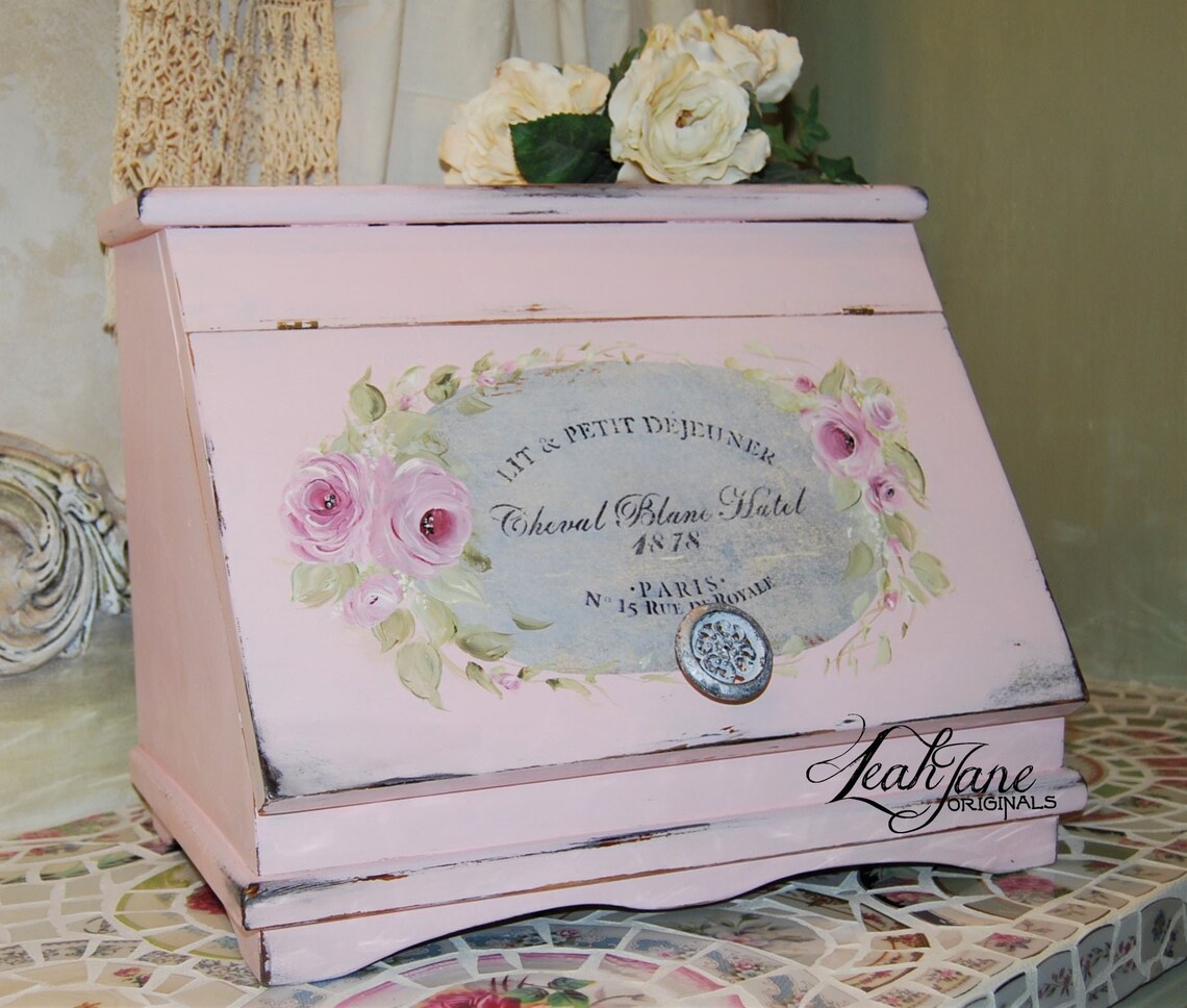 Hand Painted Wood SHABBY Pink Bread Storage Box FREE SHIPPING - Etsy