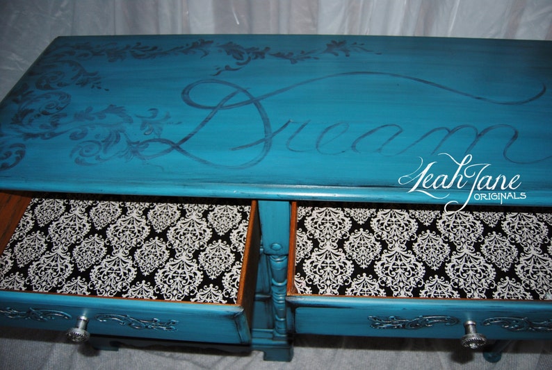 Hand Painted Aqua Teal Blue Turquoise Desk Dressing Table Vanity SOLD ...