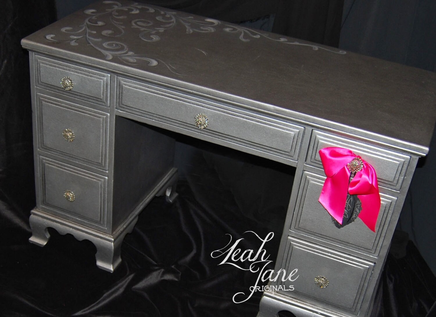 Gorgeous Glam Hammered Silver Desk Dressing Table Vanity FREE SHIPPING ...