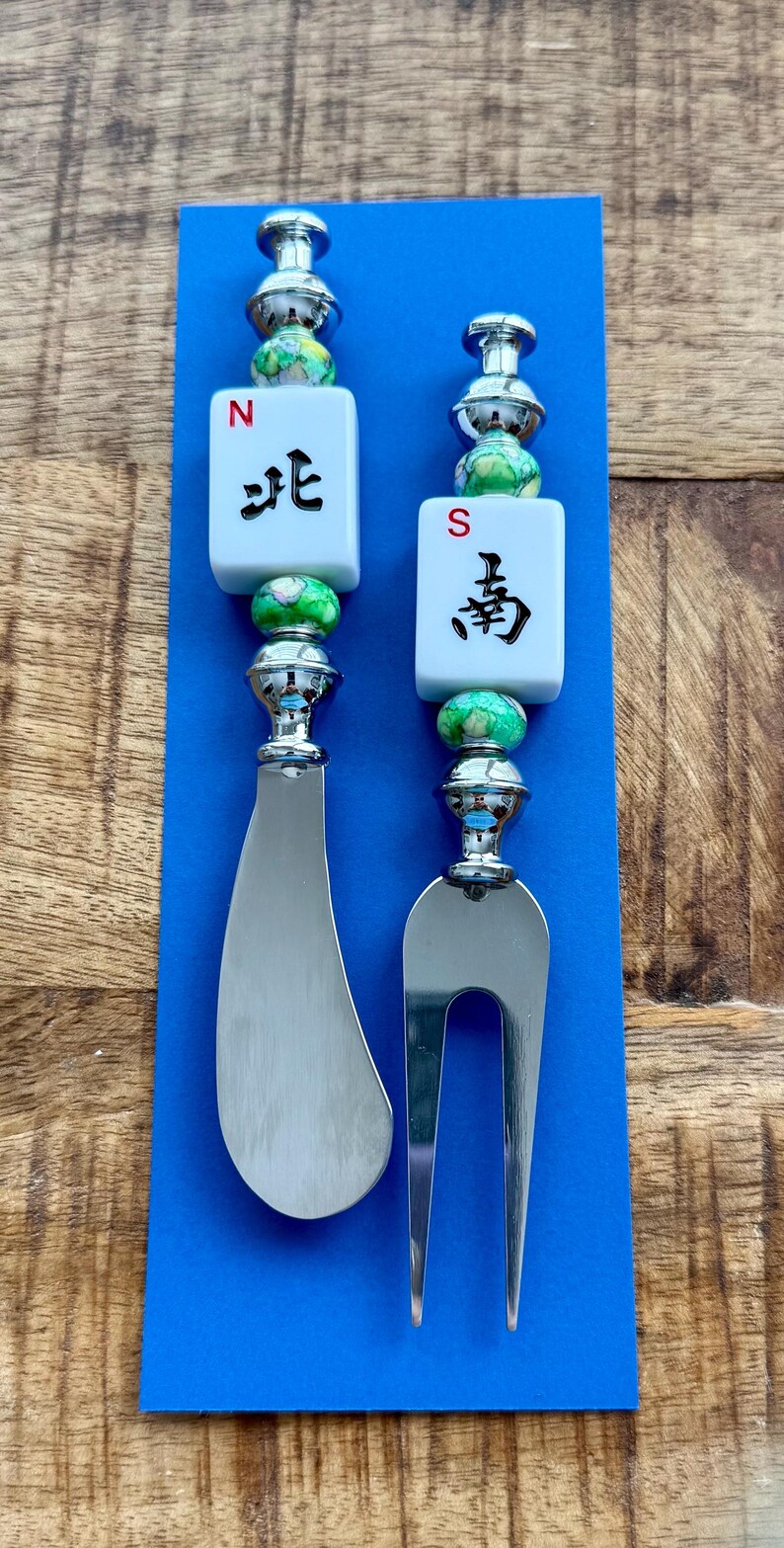 Fancy Beaded Mahjong Spreader Knife & Fork Serving Set Made With Full ...