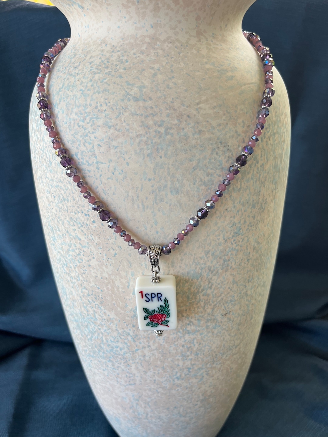 Vintage Mahjong Flower Tile Pendant Necklace - Etsy