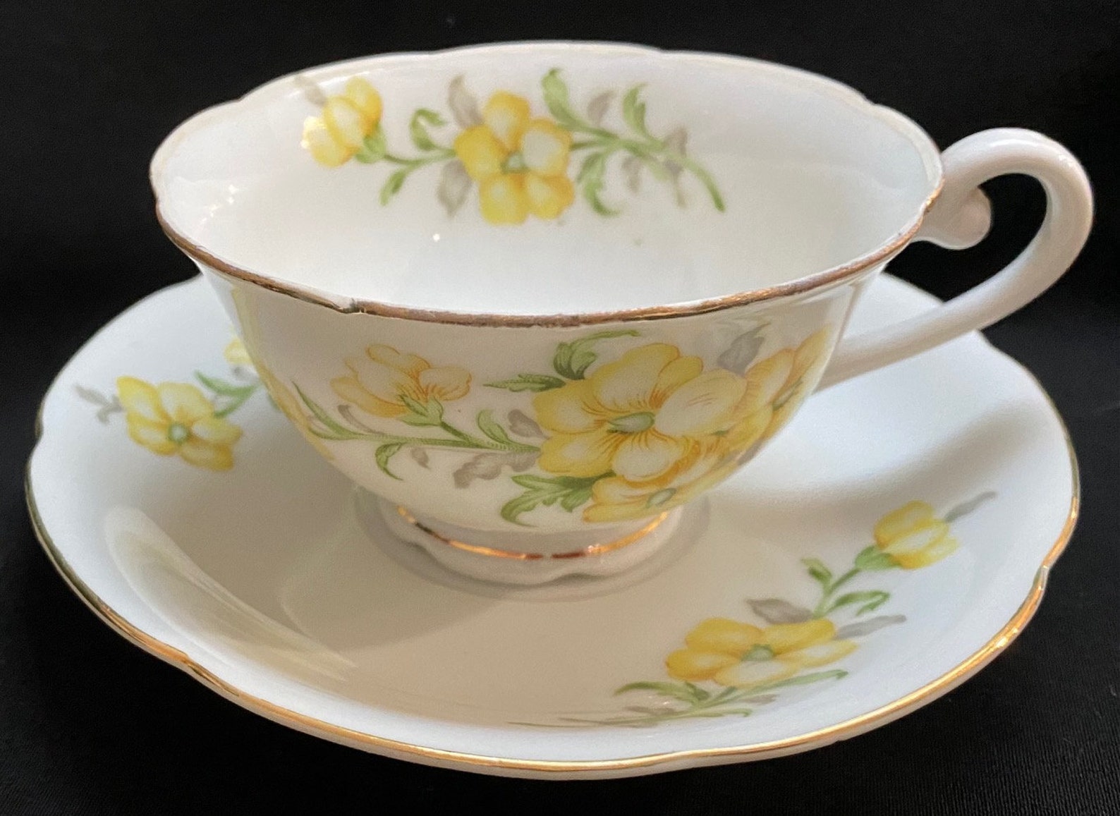 Vintage Porcelain Made in Japan Footed Teacup and Saucer With Yellow ...