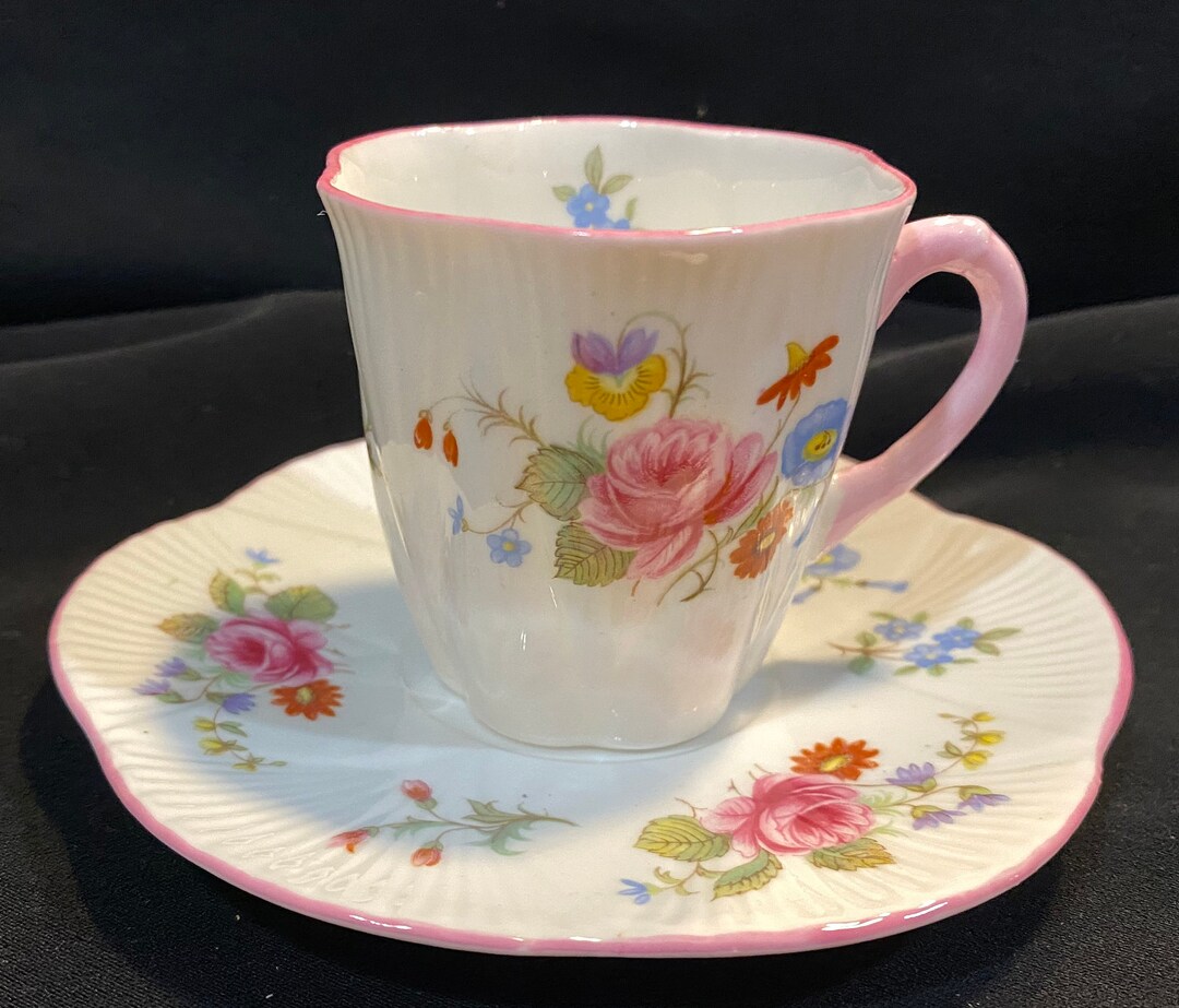 Vintage Shelley Pink Rose, Red Daisy DAINTY Demitasse Cup and Saucer ...