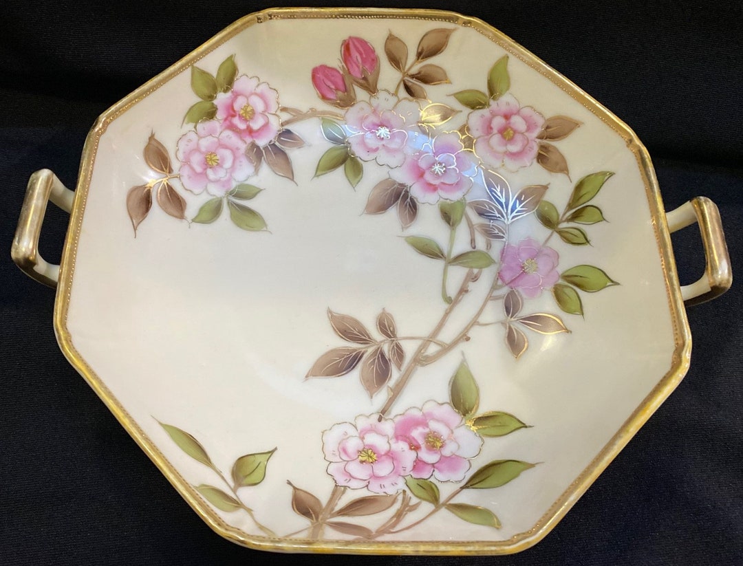 Antique Morimura Brothers, Nippon, Hand Painted Pink Rose Bowl Edges in ...