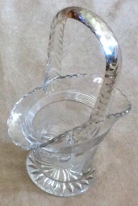 Vintage Basket Vase Wheel Cut Decoration 7 1/2 Tall | Etsy