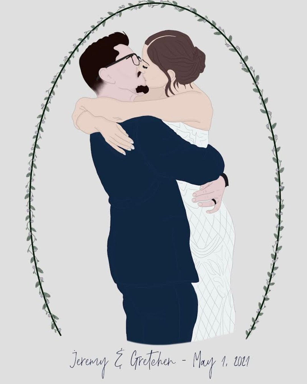 Faceless Digital Wedding Portrait- Custom Art, Newlywed Gift, Wedding ...