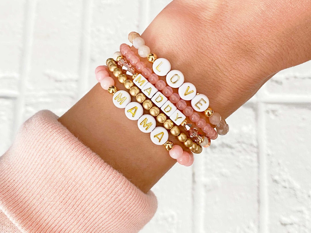 Personalized Beaded Word Bracelet – Custom Name, Gold or Silver - Etsy