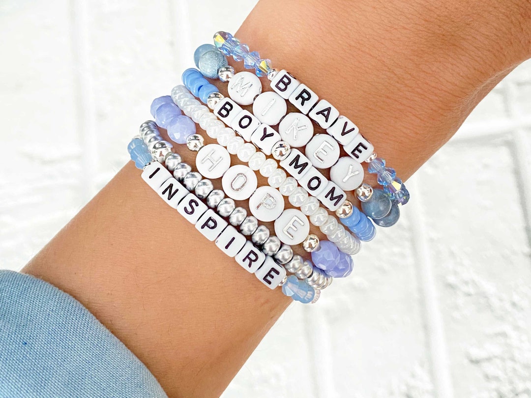 Personalized Word Bracelet - Blue Custom Beaded Bracelet, Custom Word ...