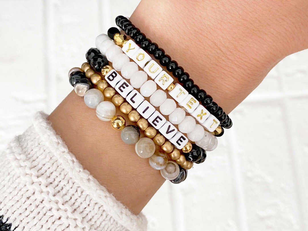 Personalized Word Bracelet - Natural Custom Beaded Bracelet, Custom ...