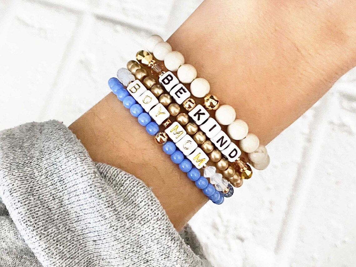 Personalized Word Bracelet Blue Custom Beaded Bracelet Word - Etsy