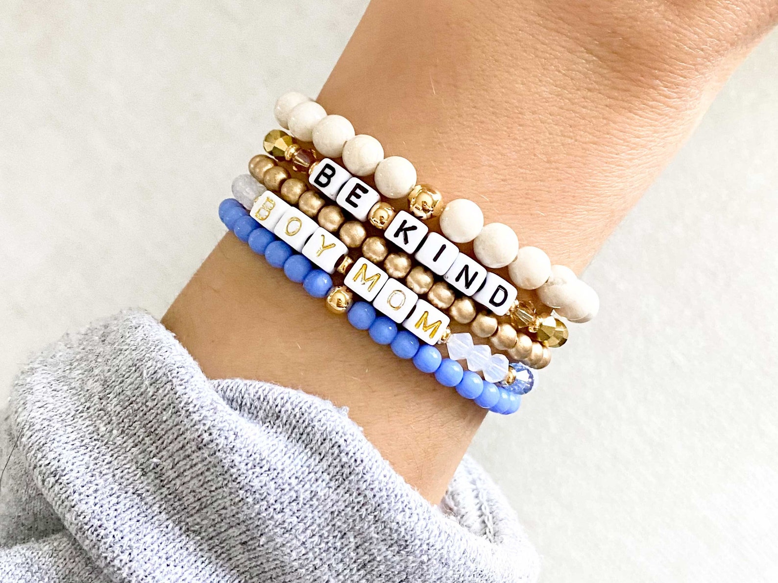 Personalized Word Bracelet Blue Custom Beaded Bracelet Word - Etsy