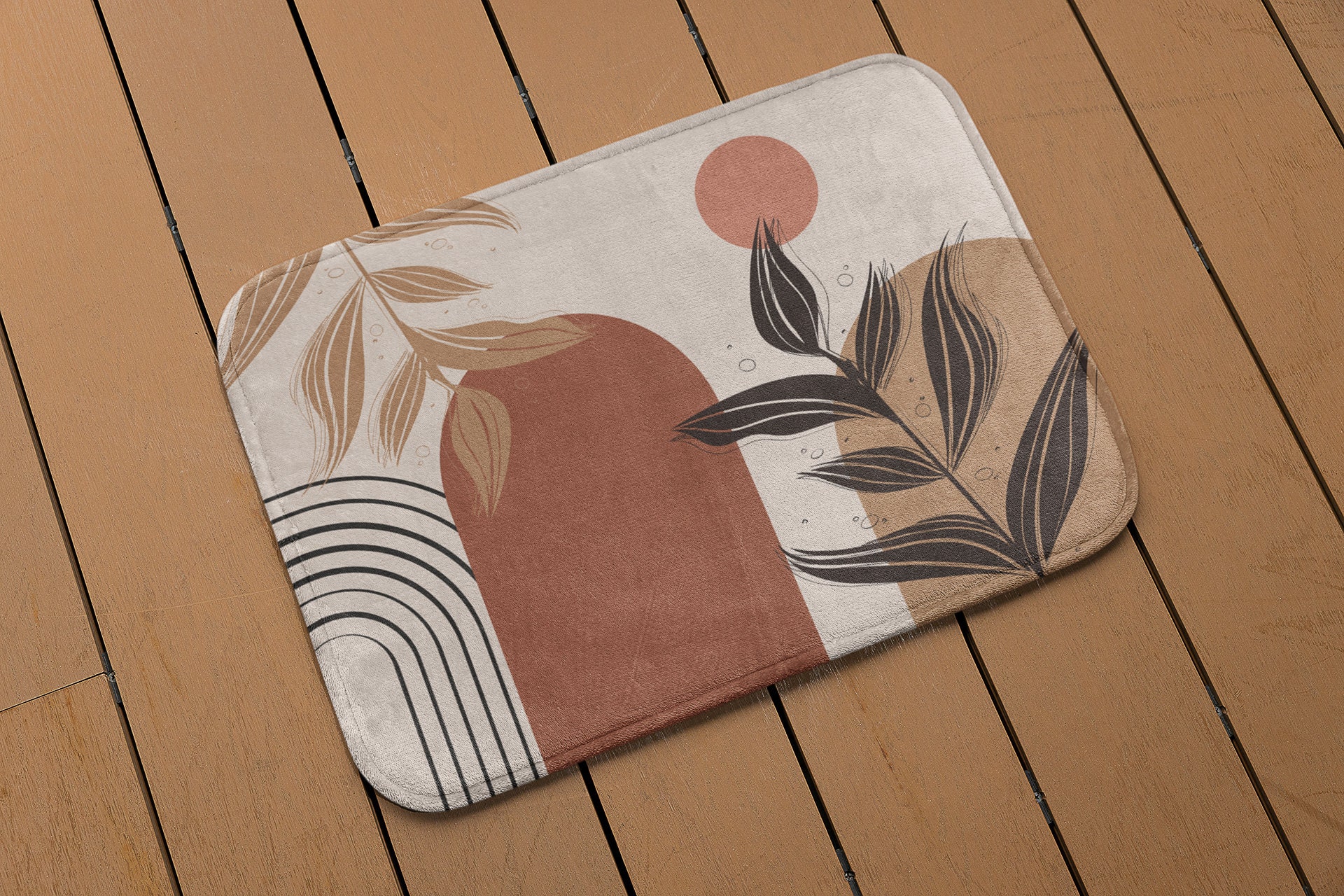 Abstract Bath Mat, Bohemian Brown Bath Rug, Modern Kitchen Mat, Boho ...