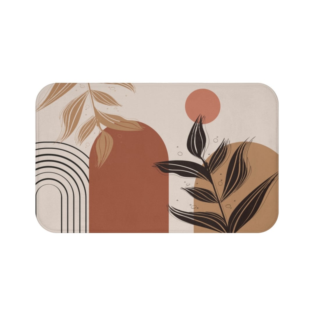 Abstract Bath Mat, Bohemian Brown Bath Rug, Modern Kitchen Mat, Boho ...