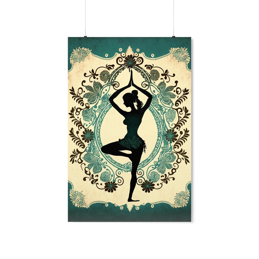 Boho Yoga Poster, UNFRAMED Yoga Pose Silhouette Fine Art Paper Print ...