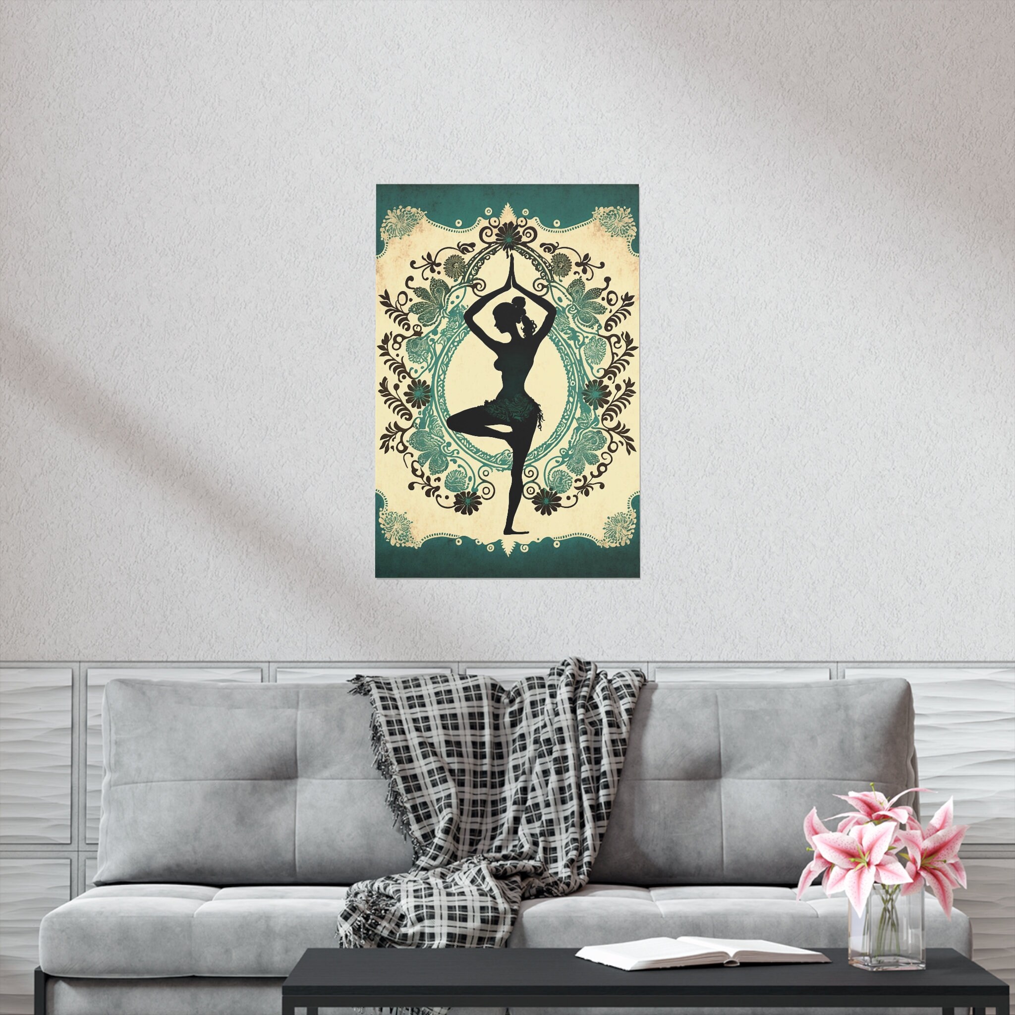 Boho Yoga Poster, UNFRAMED Yoga Pose Silhouette Fine Art Paper Print ...