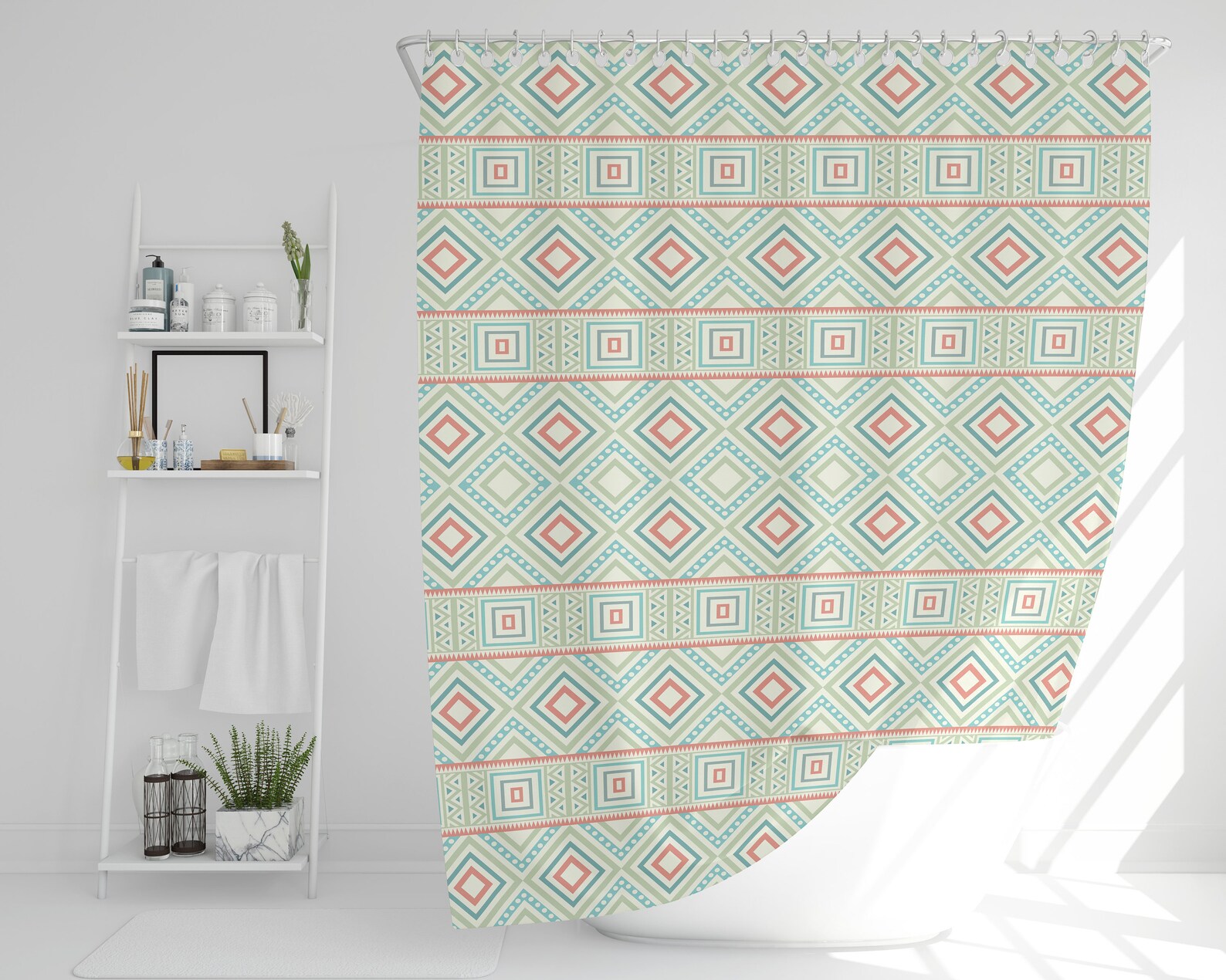 Ethnic Pattern Shower Curtain, Aztec Bath Decor, Bohemian Bath Curtain ...