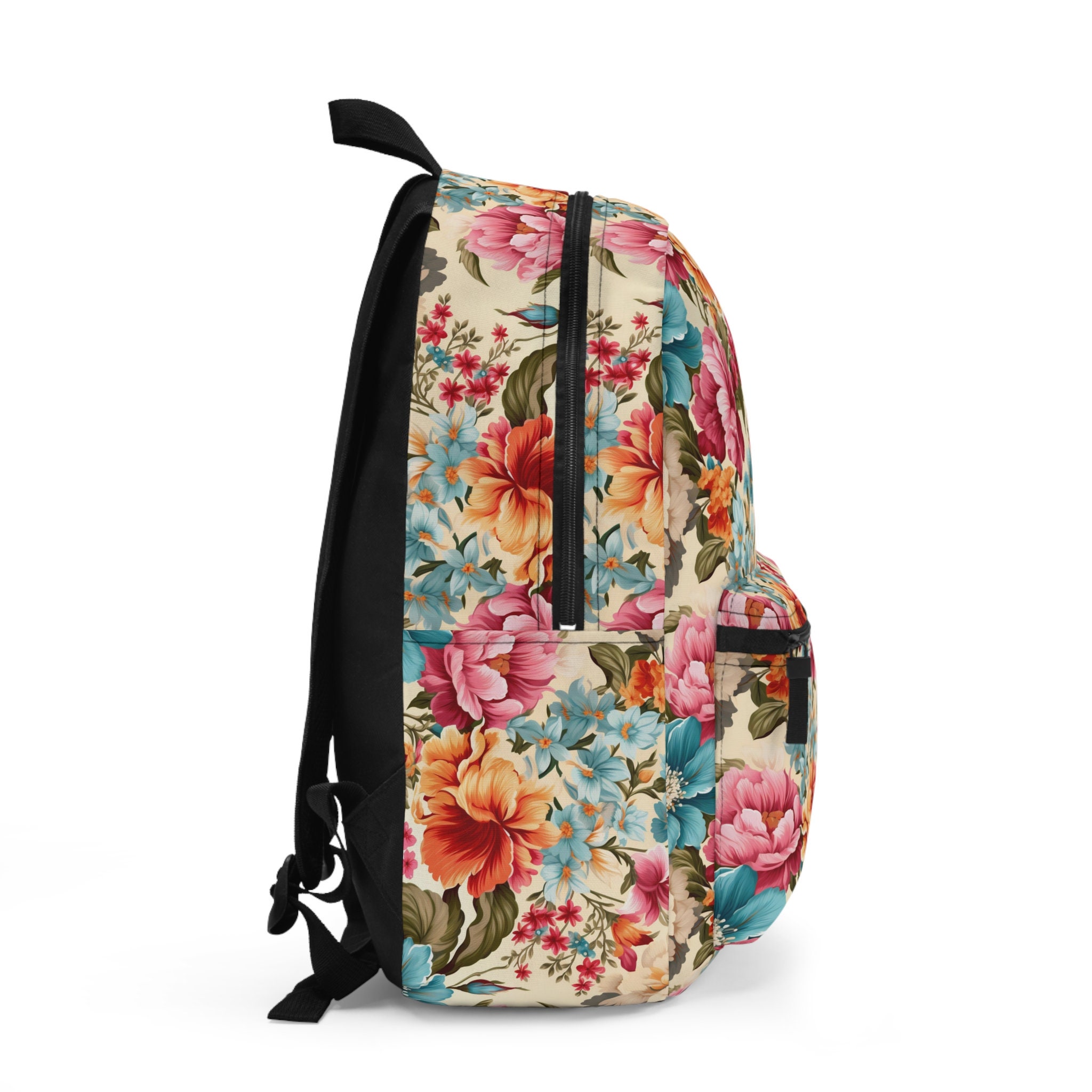 Floral Laptop Backpack, Vintage Style Chintz Oriental Flowers Print ...